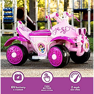 Kid Trax Toddler Disney Princess Electric Quad Ride On Toy, Kids 1.5-3 Years Old, 6 Volt Battery and Charger Included, Max Weight 45 lbs, Princess Pink