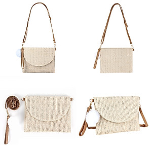Women Small Straw Woven Cross-body Bag Shoulder Bag Bohemian Beach Envelope Flap Handbag