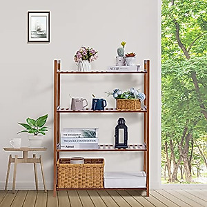 MoNiBloom Shoe Rack Organizer for Entryway, Bamboo 4-Tier Adjustable Boots Shoe Shelf Organizer with Handles for Hallway Bedroom Living Room, Brown