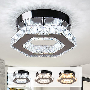 Cainjiazh Mini Chandelier LED Crystal Chandelier Lighting Flush Mount Ceiling Light Fixture Modern Ceiling Crystal Lamp for Hallway Bar Staircase Kitchen Bedroom (Multicolor)