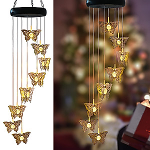 Solar Butterfly Wind Chimes Outdoor Hanging - Solar Butterfly Lights Waterproof Warm LED Garden Patio Yard Butterfly Decor Gifts for Woman Wife Mother