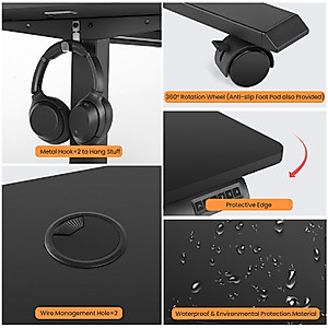 Legooin Electric Standing Desk, 55x24in Adjustable Height Computer Desk with Wheels, Sit-Stand Desk with Charging Station, 2 USB Ports, 3 Power Outlets, Spacious Workstation for Home Office(Black)