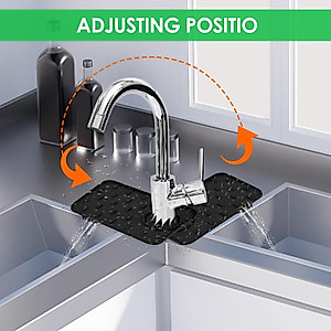 Dimeho Sink Faucet Splash Guard Mat Silicone Soap Dish Pad Faucet Handle Drip Catch Sponge Holder Sink Protector Trays for Bathroom Kitchen Countertop Gadgets Accessories 8.3 x 5.7 Inch(Black)