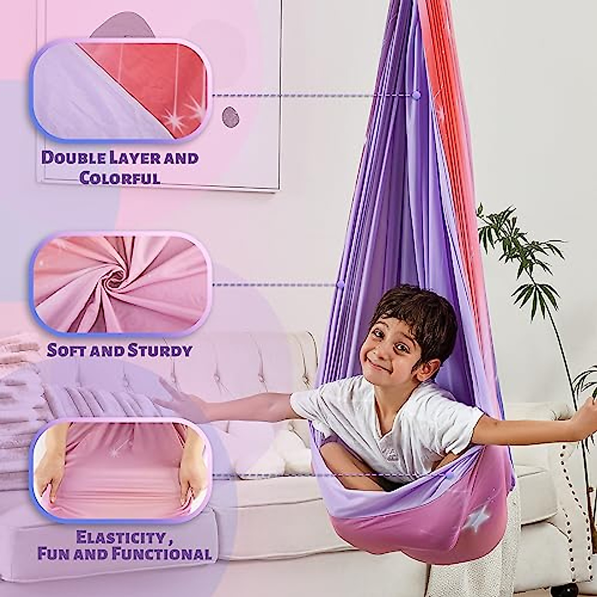 Sensory Swing Indoor Outdoor for Kids, Therapy Swing for Kids, Swing Hammock for Child & Adult with Autism, Sensory Joy Therapy Swing for Kids Joy Therapy Swing for Kids（Double Layer）