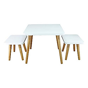 American Trails The Easel Table & Chair Set Kid Table, Two-Tone (White, Natural)