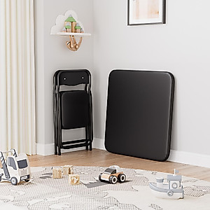 GAOMON Boys and Girls Folding Table and Chairs Set of 3, Portable Table and Chair with PU Soft Cushion,Suitable for Eating,Reading and Playing-Black