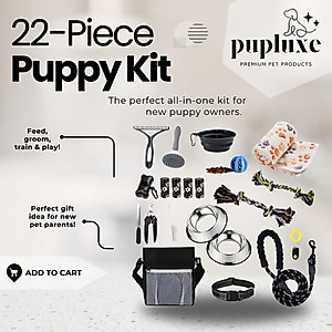 PupLuxe Puppy Starter Kit | Black 22 Piece Puppy Kit Great for Dog Training Kit | A Great Welcome Puppy Gift | New Puppy Kit Great for First Time Owners and Experience Owners | New Dog Bundle