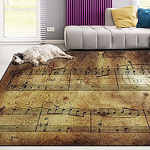 Naanle Music Area Rug 5'x7', Vintage Retro Music Note Polyester Area Rug Mat for Living Dining Dorm Room Bedroom Home Decorative