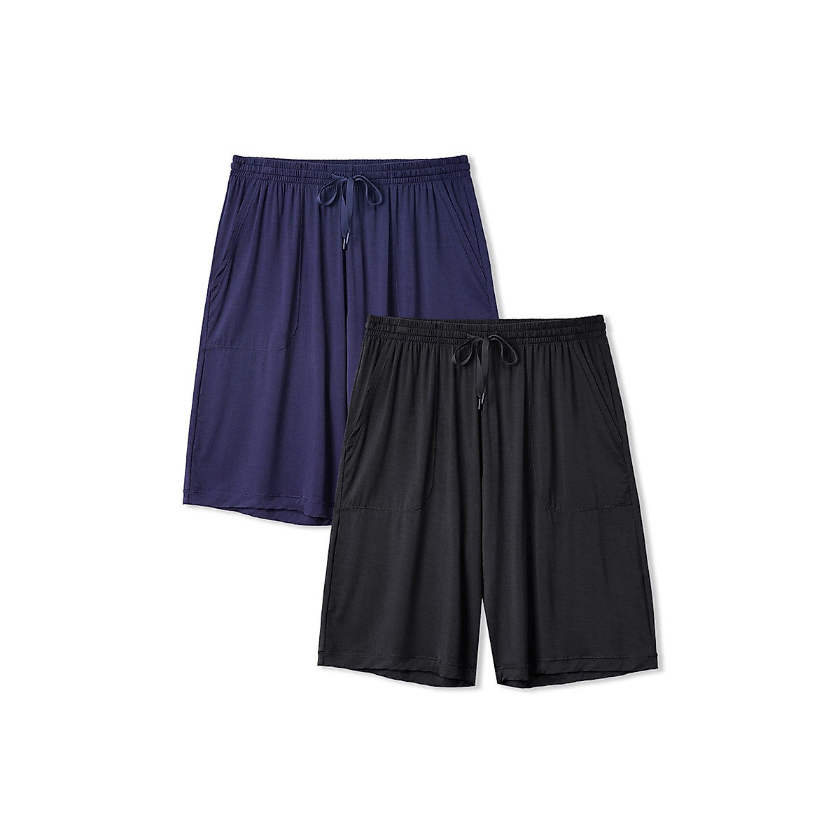 DAVID ARCHY Mens Pajama Shorts Bamboo Rayon Sleep Shorts Soft Comfy Breathable Lounge Pants with Pockets 2 Pack (M, Black/Navy Blue)