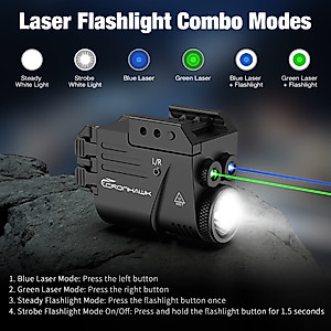 CRONHAWK 500 Lumen Blue Green Laser Light for Pistol, Rechargeable Rail Mounted Flashlight Laser Combo for Picatinny Rail, Magnetic Charging