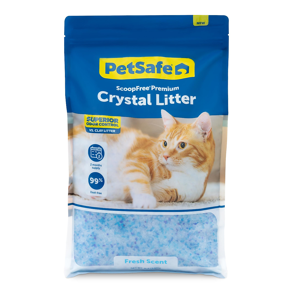 PetSafe ScoopFree Premium Fresh Scent Crystal Cat Litter, Superior Odor Control, Absorbs 5X Faster, Low Tracking for Less Mess, Lasts up to 2 Months, Lightly Scented (8 lb Bag)
