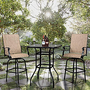 VINGLI Upgraded Outdoor Swivel Bar Stools Outdoor Patio Chairs Set of 2, Metal Outdoor Bar Stools Bar Set Outdoor Stools Bar Height Chairs Set Outside Chairs (Black)