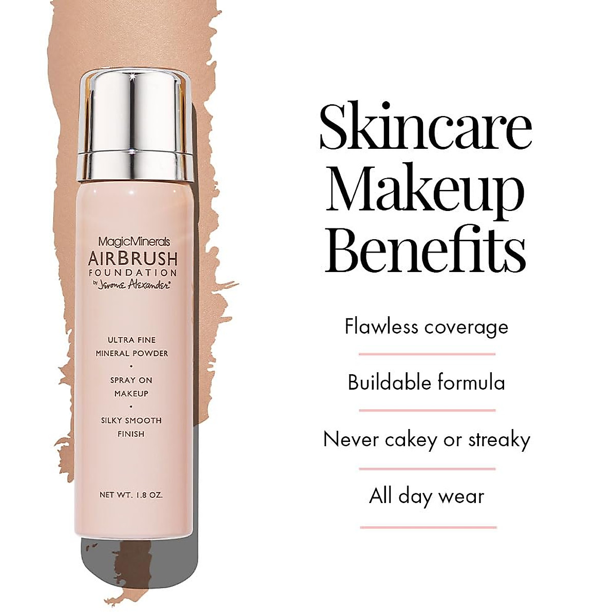 MagicMinerals AirBrush Foundation Set by Jerome Alexander (LIGHT MEDIUM) – 3pc Set Includes Primer, Foundation and Kabuki Brush - Spray Makeup with Anti-aging Ingredients for Smooth Radiant Skin