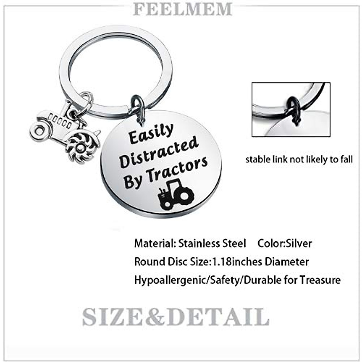 FEELMEM Funny Farm Tractor Gift Tractor Lover Gift Easily Distracted by Tractors Keychain Farmer Gift