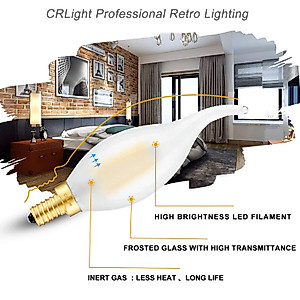 CRLight 2W LED Candelabra Bulb 3000K Soft White 25W Equivalent 250 LM, E12 Dimmable LED Chandelier Bulbs, Antique C35 Frosted Candle Flame Shape Bent Tip, 6 Pack