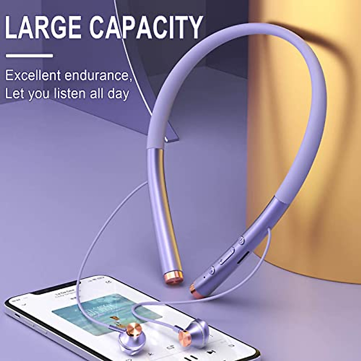 Firzero Sports Blue-Tooth Earphones, High-Power Neck-Mounted Mag-netic Earphones Stereo Earbuds, Bone-Conduction Earphone Foldable Headset for Outdoor Working Travel… (Purple)