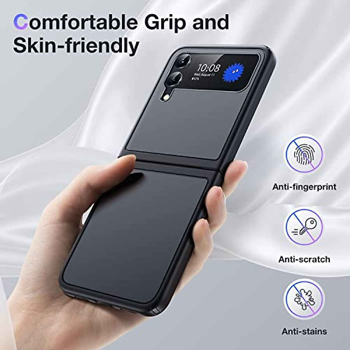 Humixx for Samsung Galaxy Z Flip 4 Case with 2X HD Lens Protector, [Mil-Grade Protection][Anti-Fingerprint] Translucent Matte Hard PC Back with Soft TPU Edge & Airbag Shock- Black