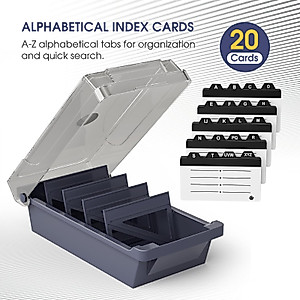 MaxGear Business Card Holder for Desk, Business Card Case Organizer, Credit Card Holder File, Business Card Holders Box Storage, Capacity: 500 Cards (2.2” x 3.5”), 4 Divider Boards & A-Z Tabs, Gray