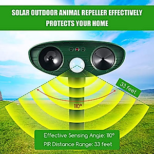 2 Pack Ultrasonic Animal Deterrent Outdoor Solar Animal Deterrent with Motion Sensor Flashing Light Waterproof Animal Deterrent for Squirrel Deer Cat Dog Raccoon Rabbit Skunk Fox and More