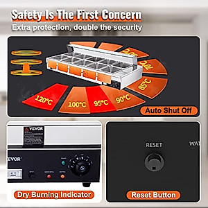 VEVOR 10-Pan Commercial Food Warmer, 10 x 12QT Electric Steam Table with Tempered Glass Cover, 1800W Countertop Stainless Steel Buffet Bain Marie 86-185°F Temp Control for Catering, Restaurant, Silver