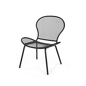 GDFStudio Modern Outdoor Iron Club Chair (Set of 2), Matte Black