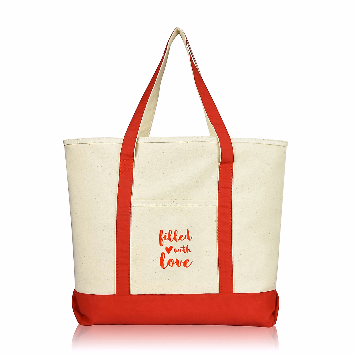 DALIX Filled With Love Cute Cotton Tote Bag in Red