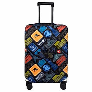 Explore Land Travel Luggage Cover Suitcase Protector Fits 27-30 Inch Case (Bon Voyage, L)