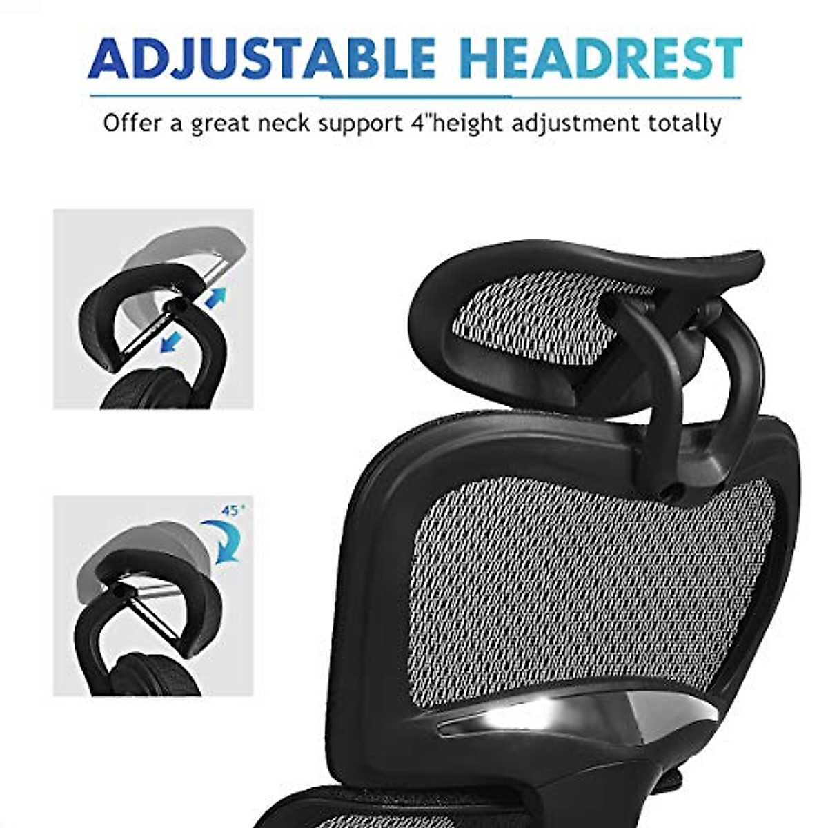 POWERSTONE Ergonomic Office Chair - High Back Computer Chairs with Adjustable Headrest Armrests and USB Massage Lumbar Support Gaming Chair 140°Reclining Breathable Mesh Back