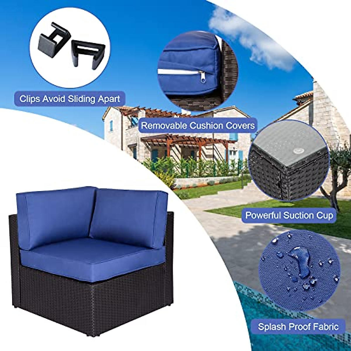 Peach Tree Outdoor Furniture All-Weather Sectional Wicker Sofa Set 7 PCs Patio Rattan Clearance with Washable Cushions and Coffee Table, Backyard, Pool