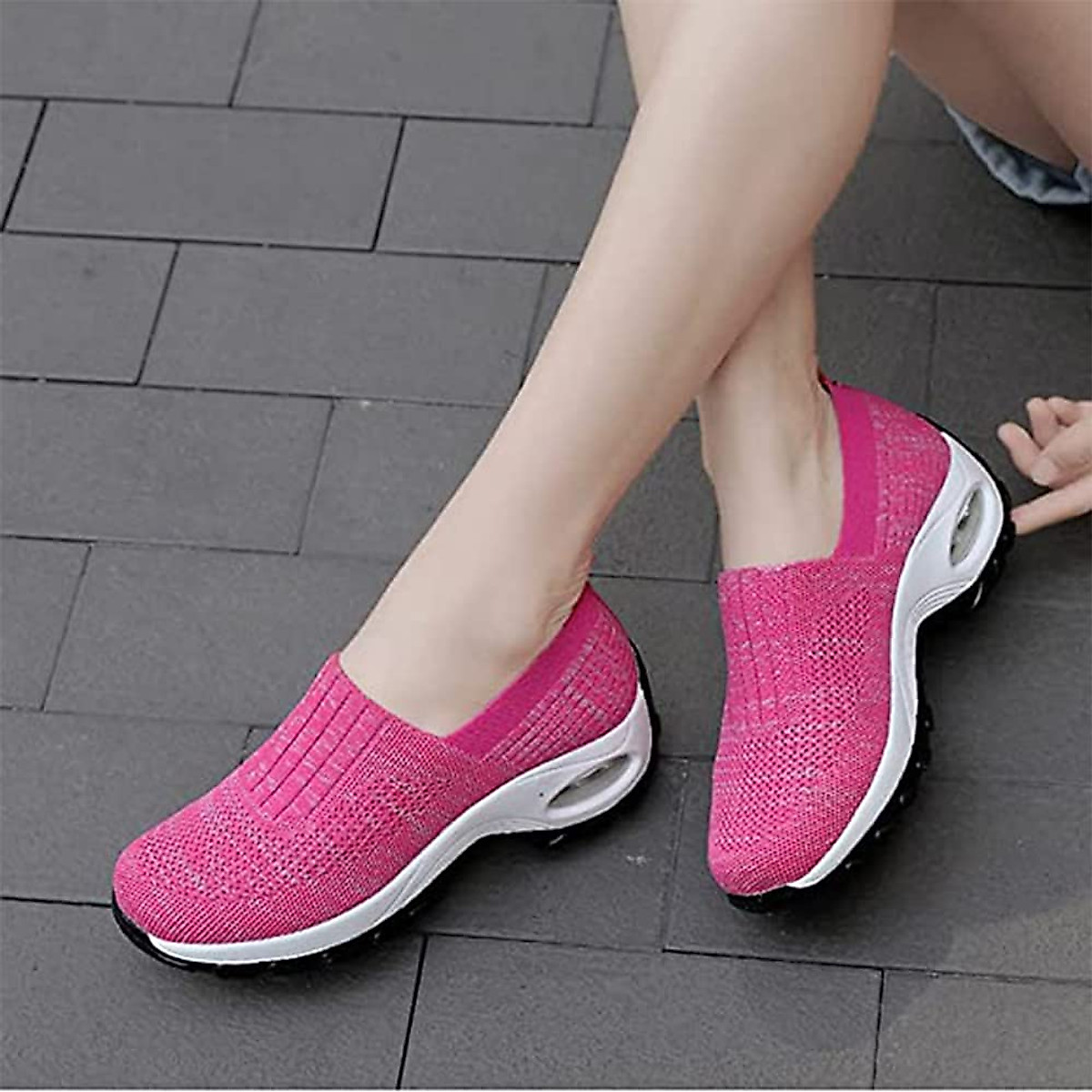ZOUBAA Womens Walk Air Cushion Trainers,Women Orthopedic Sneakers,Slip-On Light Air Cushion Orthopedic Sneakers, Walking Breathable Foot Mesh Sneakers Casual Platform Raised Rocking Shoes (Pink,4)