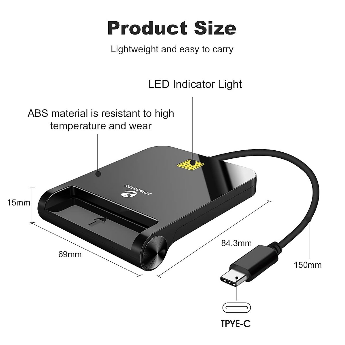 ZOWEETEK CAC Reader Military, CAC Card Reader Military, Smart Card Reader Military, Compatible with Windows, Mac OS and Linux