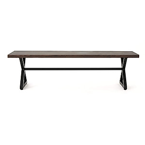 Christopher Knight Home Rolando Outdoor Aluminum Dining Bench with Steel Frame, Brown / Black