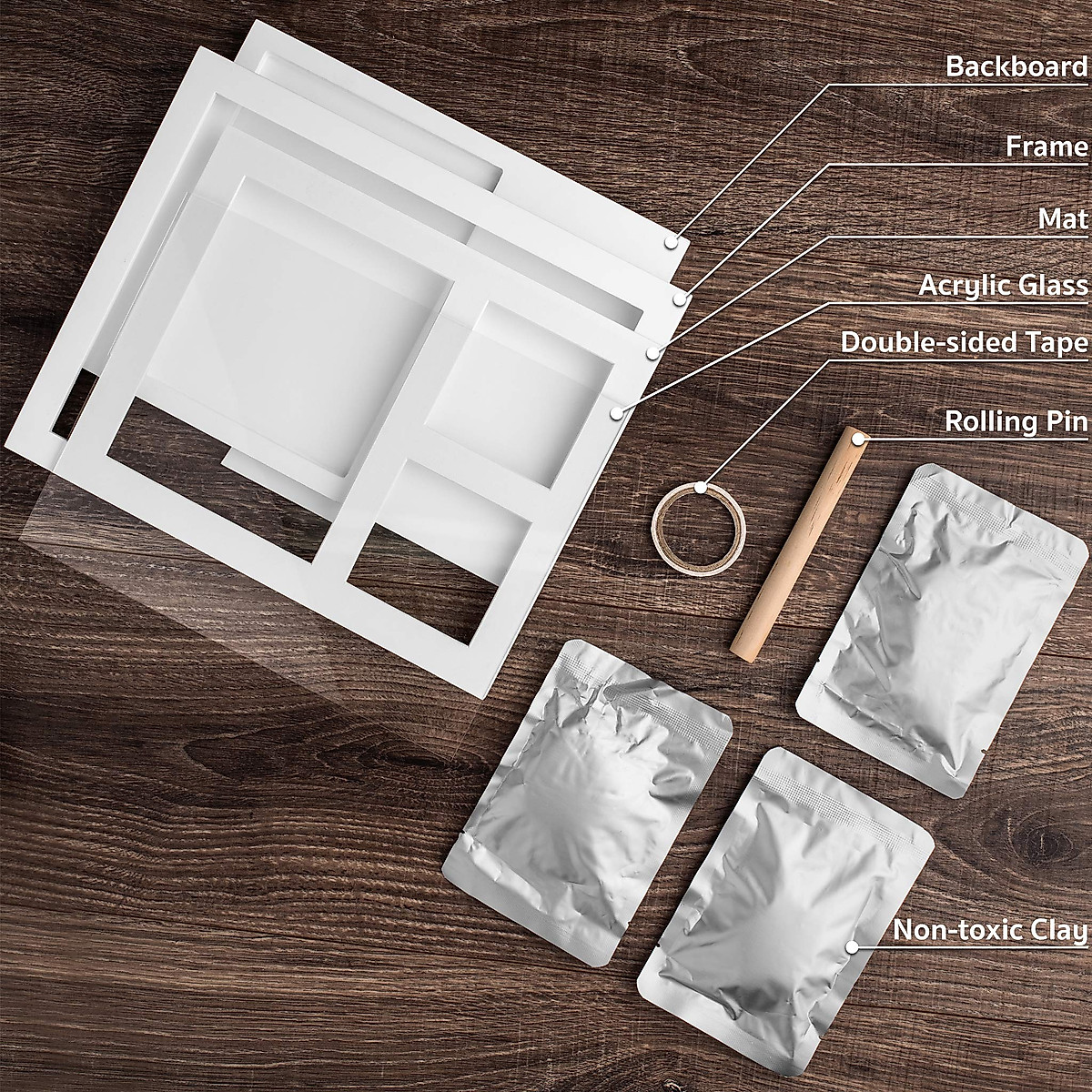 Sale - Baby Handprint & Footprint Kit by Kay&Max - Premium No Mold and Non Toxic Clay - Keepsake Wood Picture Frame Box