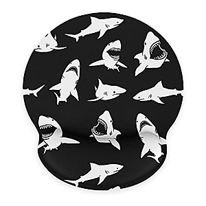 SEPTYK Cute Shark Fierce Navy Blue Pattern Ergonomic Mouse Pad with Wrist Support Rest Gel Non-Slip Rubber Base Mousepad for Computer Laptop Home Office Gaming Pain Relief