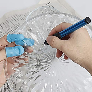 Electric Engraving Engraver Pen DIY-Tool - Carve Precision Pens Replaceable Diamond Tip Bit Blue Silicone Finger Protectors