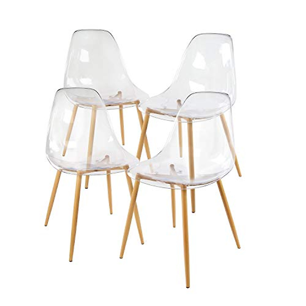 GreenForest Dining Table White Modern Round Table and Acrylic Ghost Dining Chairs Set of 4, Clear Dining Chairs with Crystal Transparent Seat