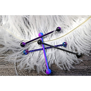 OUFER 14G 4PCS Stainless Steel Industrial Barbell Purple Black Splatter Industrial Earrings Industrial Piercing Jewelry for Women