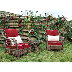 N&V Outdoor Chairs Set Bistro Set 3 Pieces Patio Conversation Set Furniture Set for Balcony Rattan Chairs and Table with Cushions Beige Red Green (RED)