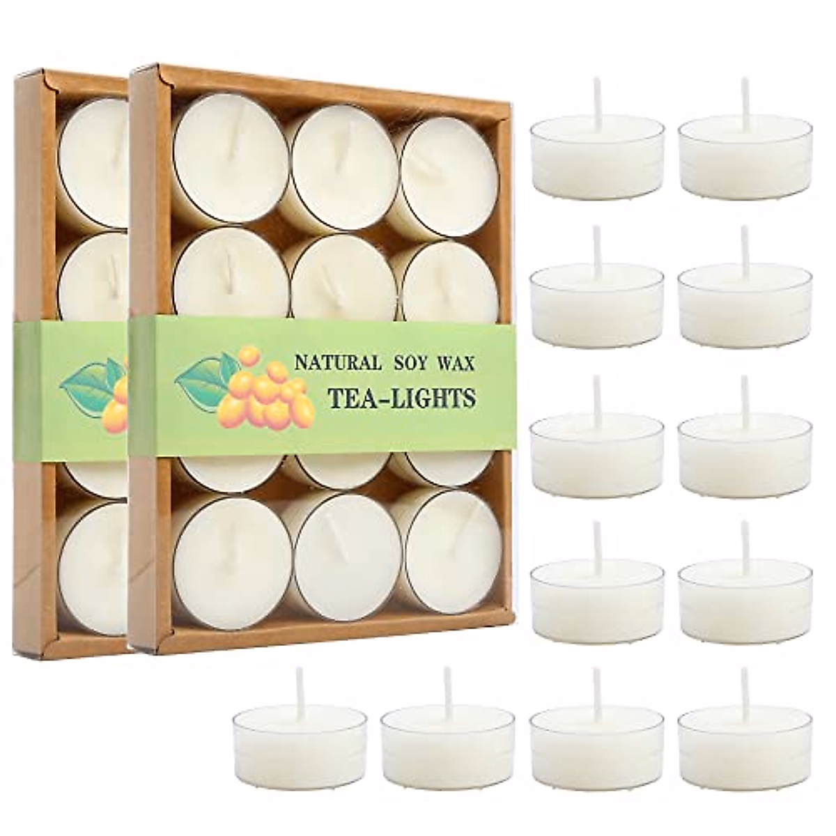 LJQizn 24pcs Natural Soy Tealight Candles Handmade Decorative Unscented Pure Soy Tea Lights（ Perfect for Birthday Party,Wedding, Spa, Home Decor