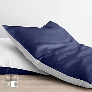 MYK Silk - Natural Silk Pillowcase with Cotton Underside for Hair and Facial, 19 Momme Navy Blue King