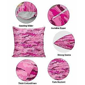 2 Packs Decorative Cotton Throw Pillow Covers, Camouflage Netting Camo Pink 18 x 18 Inch Square Reversible Soft Cushion Case for Couch Bedroom Sofa Living Room Chair Car