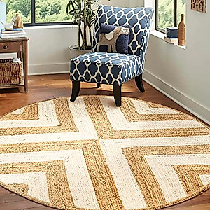 JONATHAN Y RNF111A-6R Piper Two-Tone Chevron Round Jute Indoor Area-Rug, Cottage, Modern, Vintage Easy-Washing,Bedroom,Kitchen,Living Room,Non Shedding, Black/Natural, 6' Round