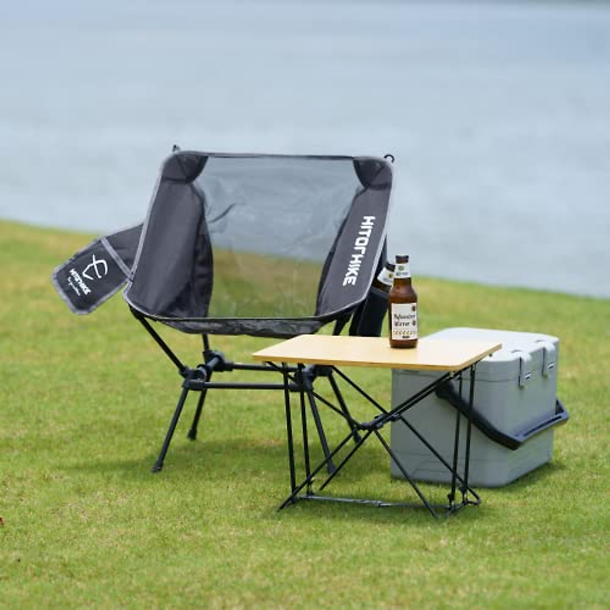 HITORHIKE Camping Chair Backpack Camping Folding Chair Breathable Mesh Structure Aluminum Frame with 2 Side Pockets Camping Chair Compact Ultralight Carrying Bag（Navy Blue 2PCS ）