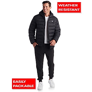 Reebok Men's Jacket - Packable Quilted Puffer Coat - Weather Resistant Lightweight Outerwear Windbreaker Coat for Men (M-XXL), Size Medium, Black