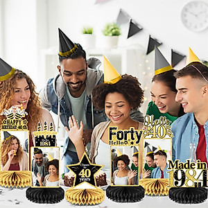 ZOiiWA 12Pcs 40th Birthday Decorations Black Gold Honeycomb Centerpieces for Table Decorations Cheers to 40 Years Photo table Centerpieces Party Supplies Happy 40th birthday Photo Props for Men Women