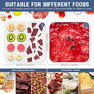 4 Pcs Silicone Food Dehydrator-Trays with Edge, 4 Pcs Mesh Dehydrator Mats,Reusable Non Stick Silicone Dehydrator Sheets (9.45x 9.45in) for Liquids,Fruit Leather,Herbs,Meat and Yogurt