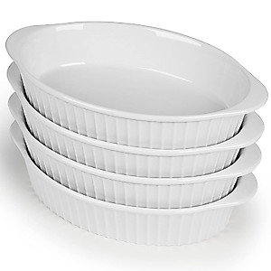 LEETOYI Porcelain Small Oval Au Gratin Pans,Set of 4 Baking Dish Set for 1 or 2 person servings, Bakeware with Double Handle for Kitchen and Home (White)
