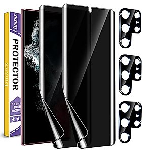 IMBZBK [2+3 Pack Privacy Screen Protector for Samsung Galaxy S22 Ultra 5G [Not Glass], 2 Pack Anti-Spy Flexible TPU Film With 3 Pack Tempered Glass Camera Lens Protector, Case Friendly