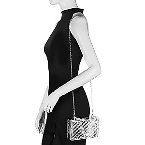Clear Purse for Women, Acrylic Box Evening Clutch Bag, Transparent Stadium Approved Crossbody Shoulder Handle Handbag Fits Party, School Prom & Concerts (Silver)