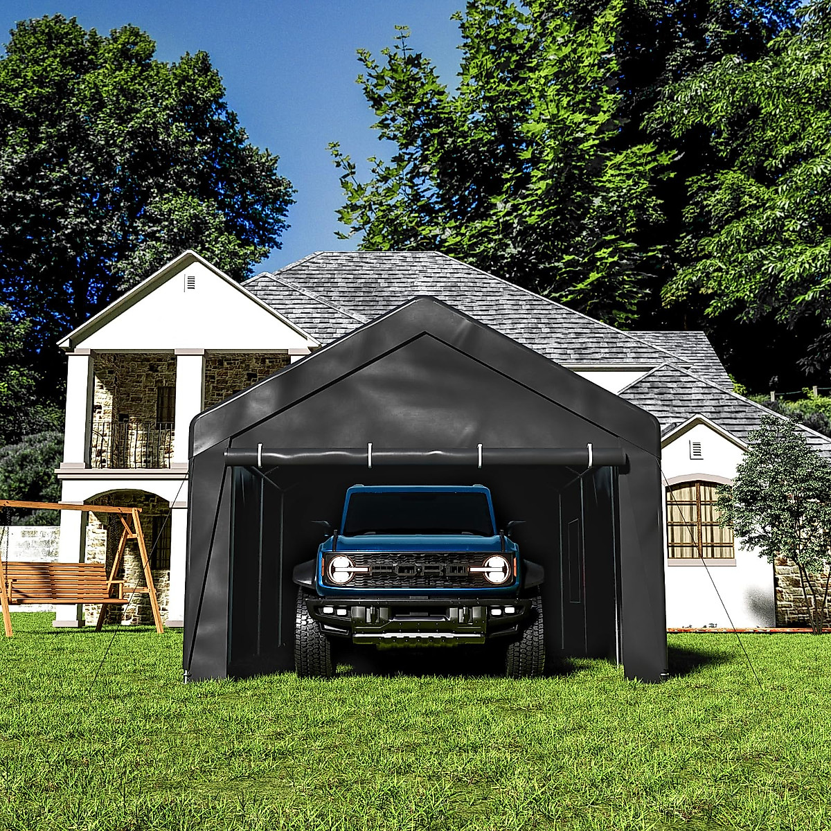 10x20FT Carport Heavy Duty Outdoor Car Port Canopy Party Tent with Roll-up Windows Portable Garage with Removable Sidewalls & Doors All-Season Tarp for Car Boat Truck Motorcycle,Gray